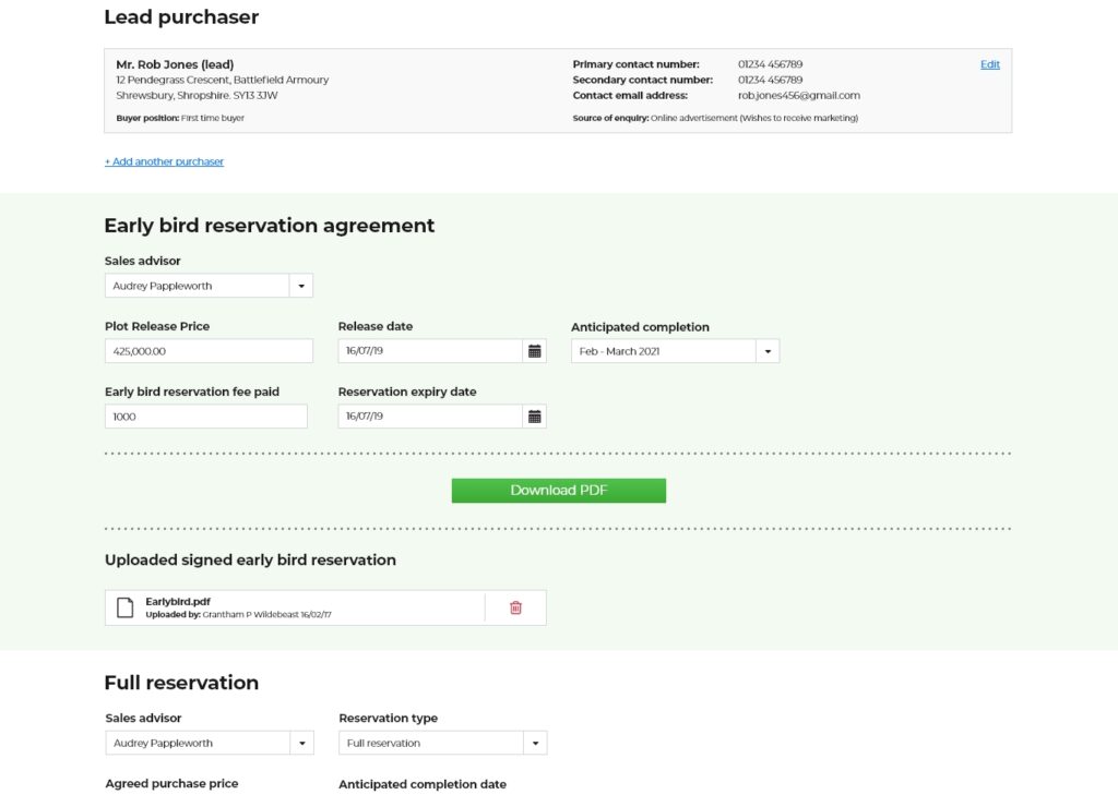 Reservation & Sales Activity - Housebuilder Pro